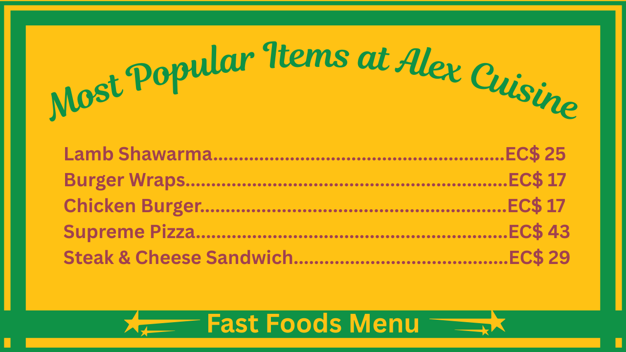 Alex Cuisine Menu Prices In Dominica - 2026