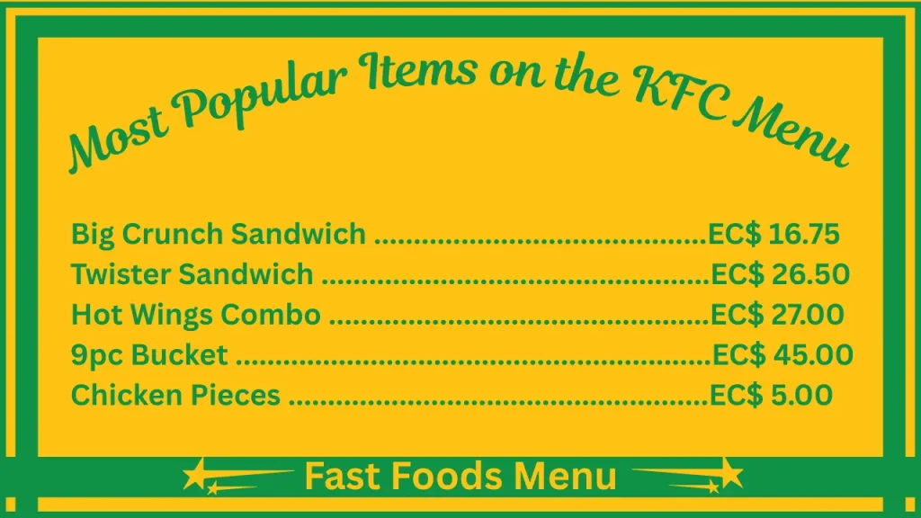 KFC Menu Prices In Dominica - 2025