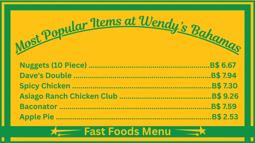 Wendy’s Bahamas Menu With Prices - May 2026